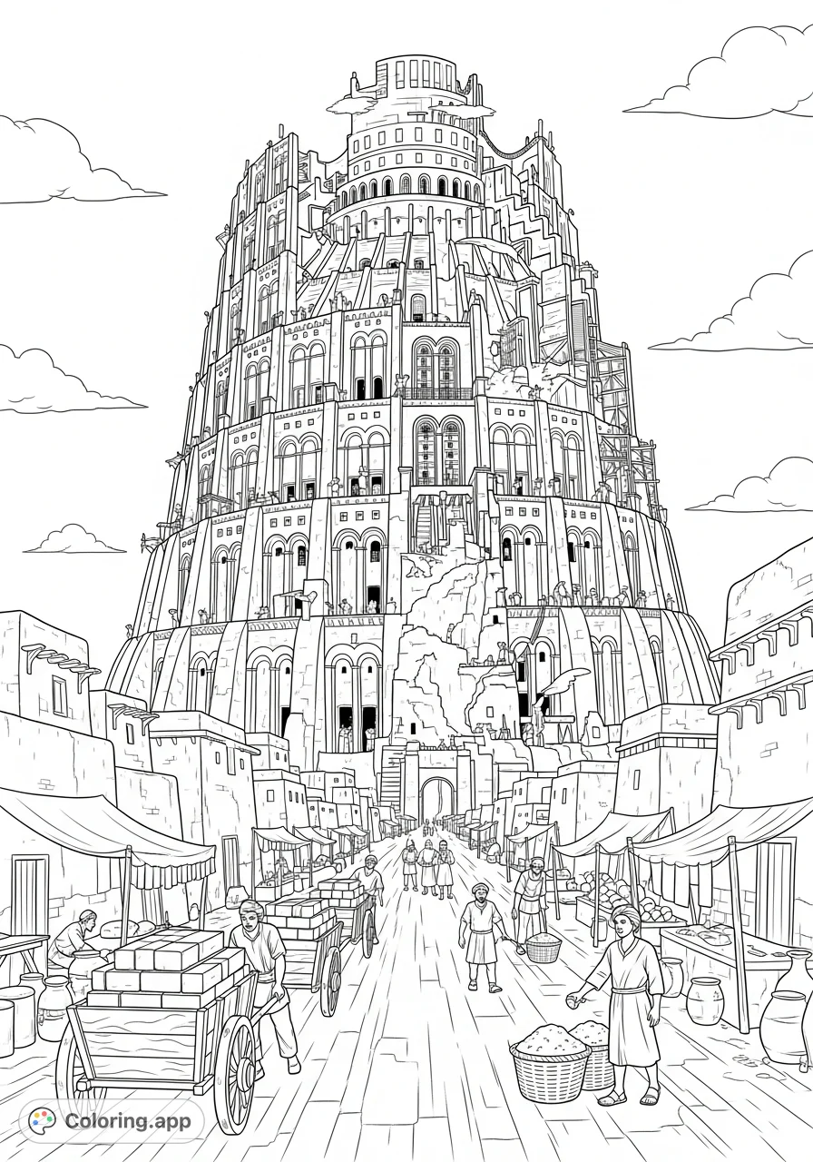 Tower of Babel Construction - Coloring.app