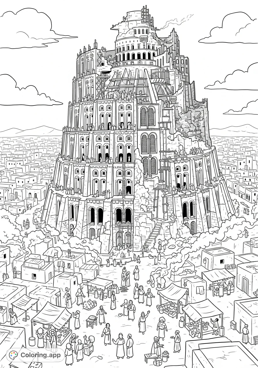 Tower of Babel Construction - Coloring.app