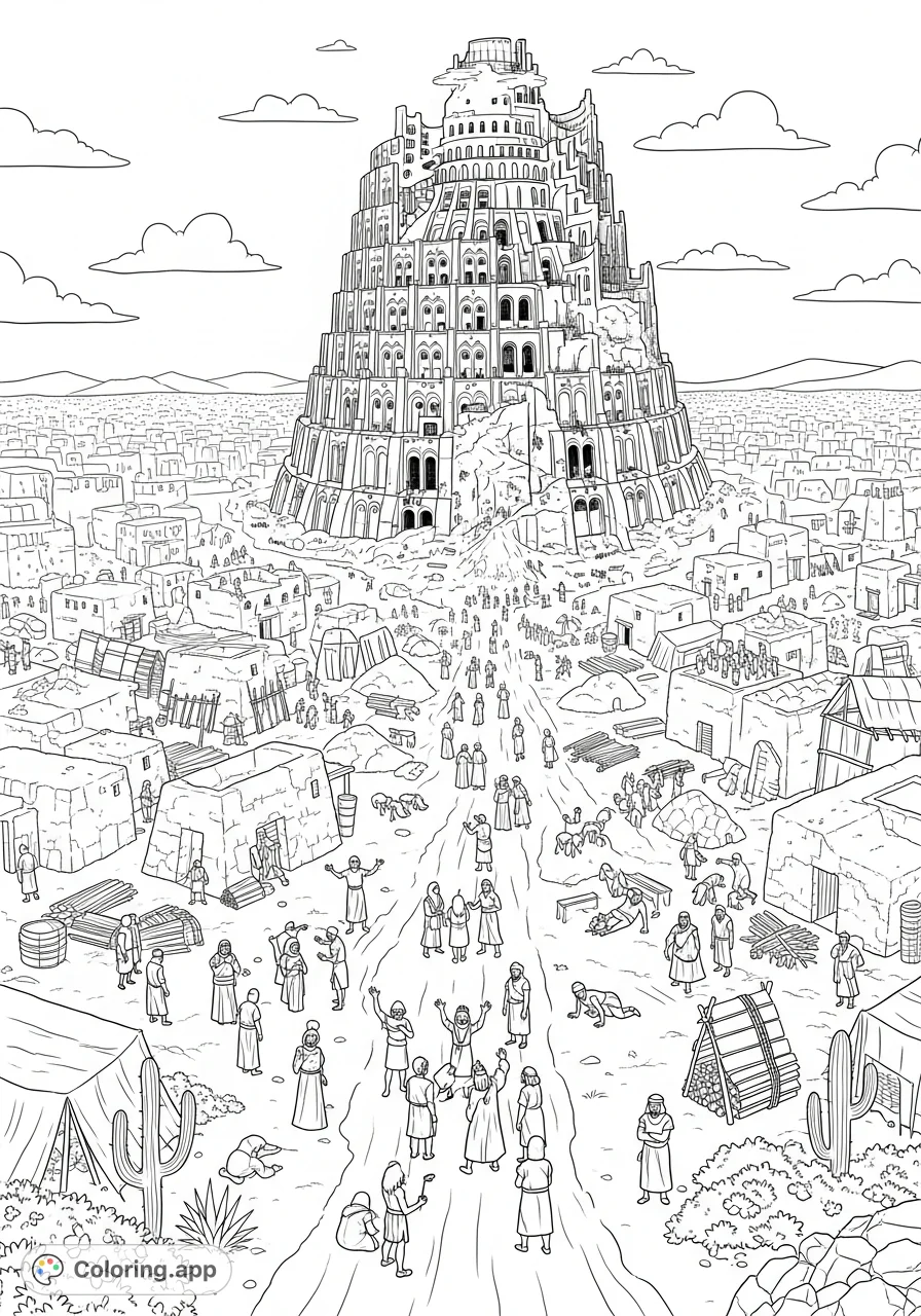 Tower of Babel Construction - Coloring.app