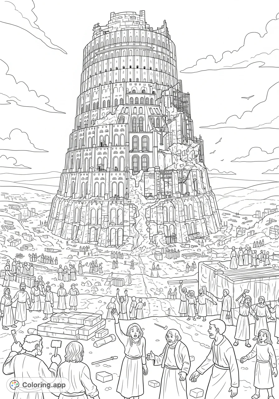 Tower of Babel Construction - Coloring.app