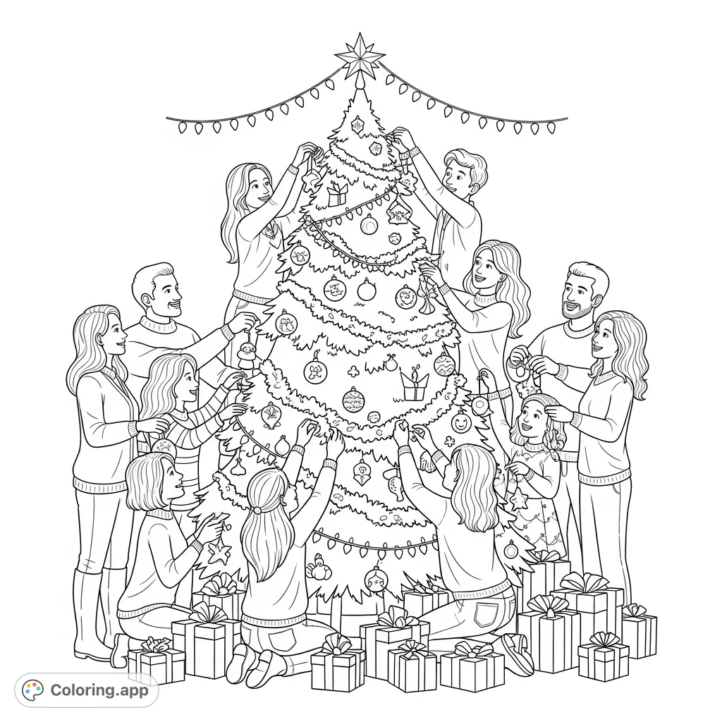 decorate a tree coloring page