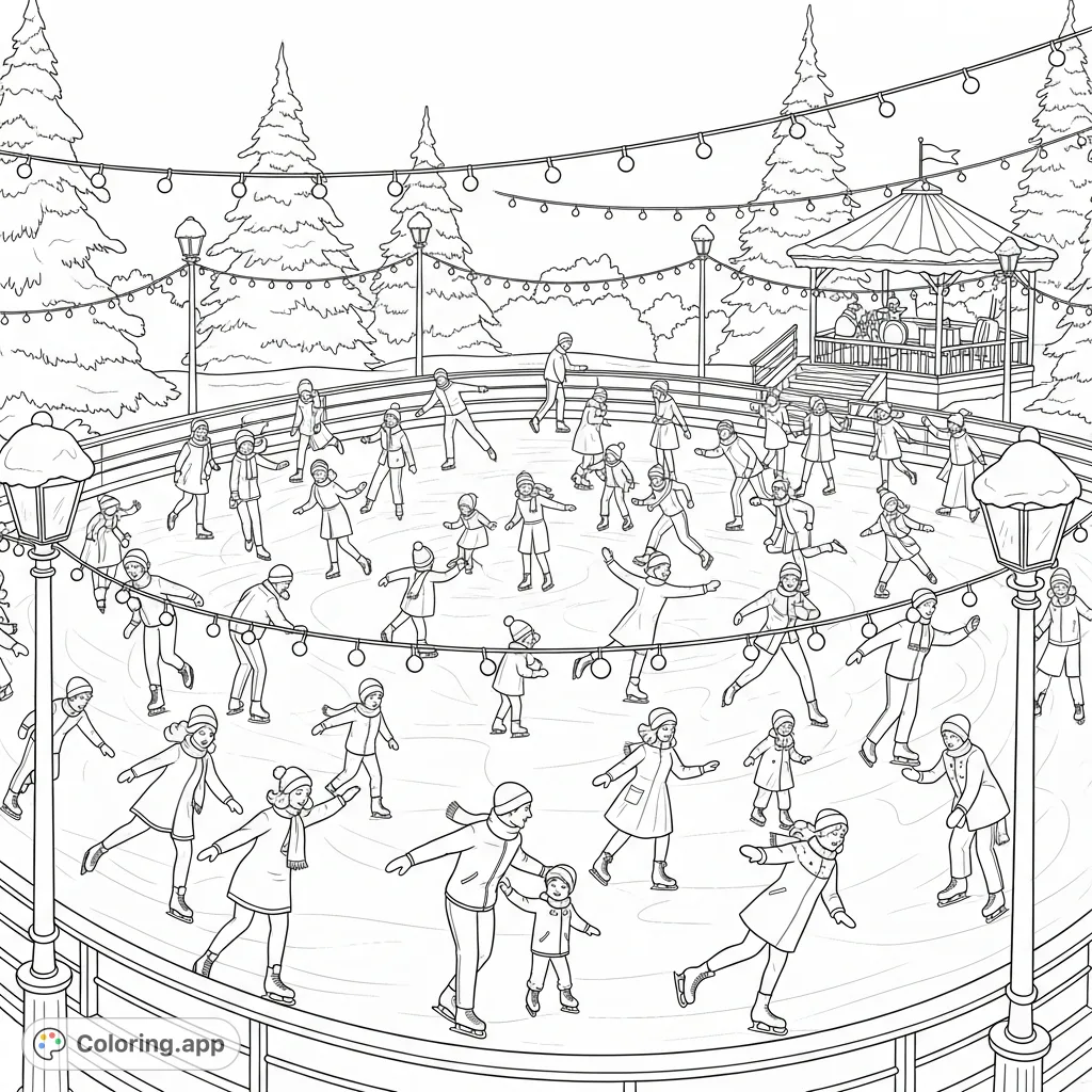 Retro Winter Ice Skating Fun - Coloring.app