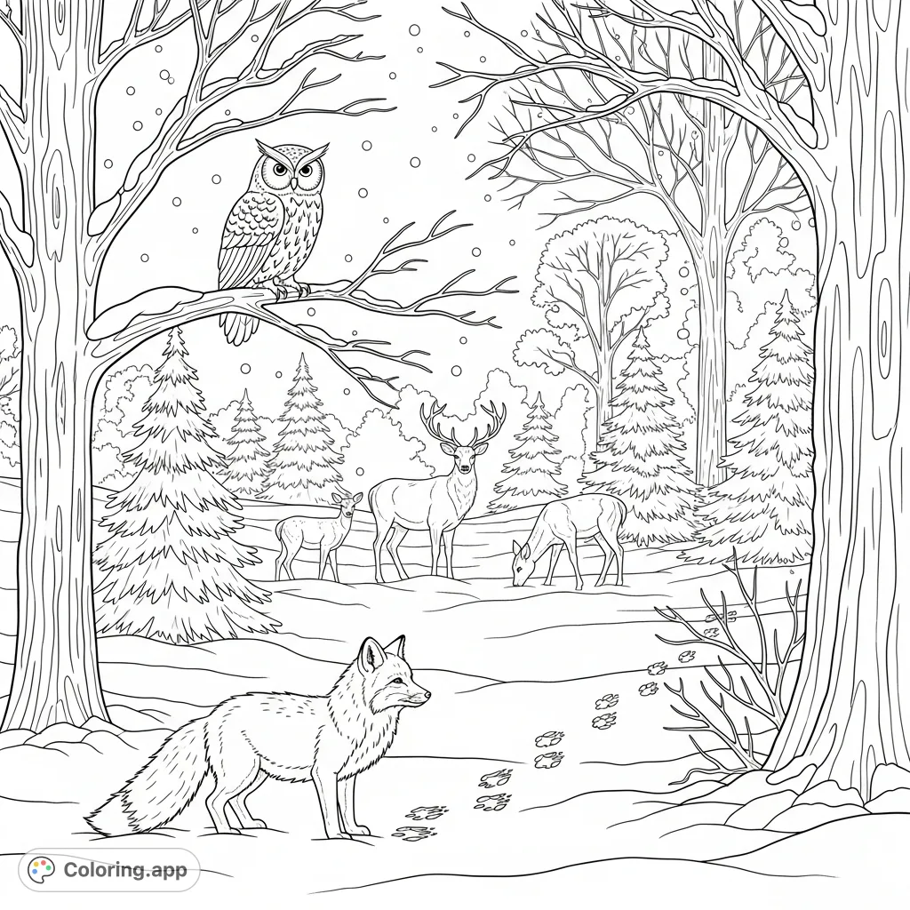 Winter Forest Animal Wonderland - Coloring.app