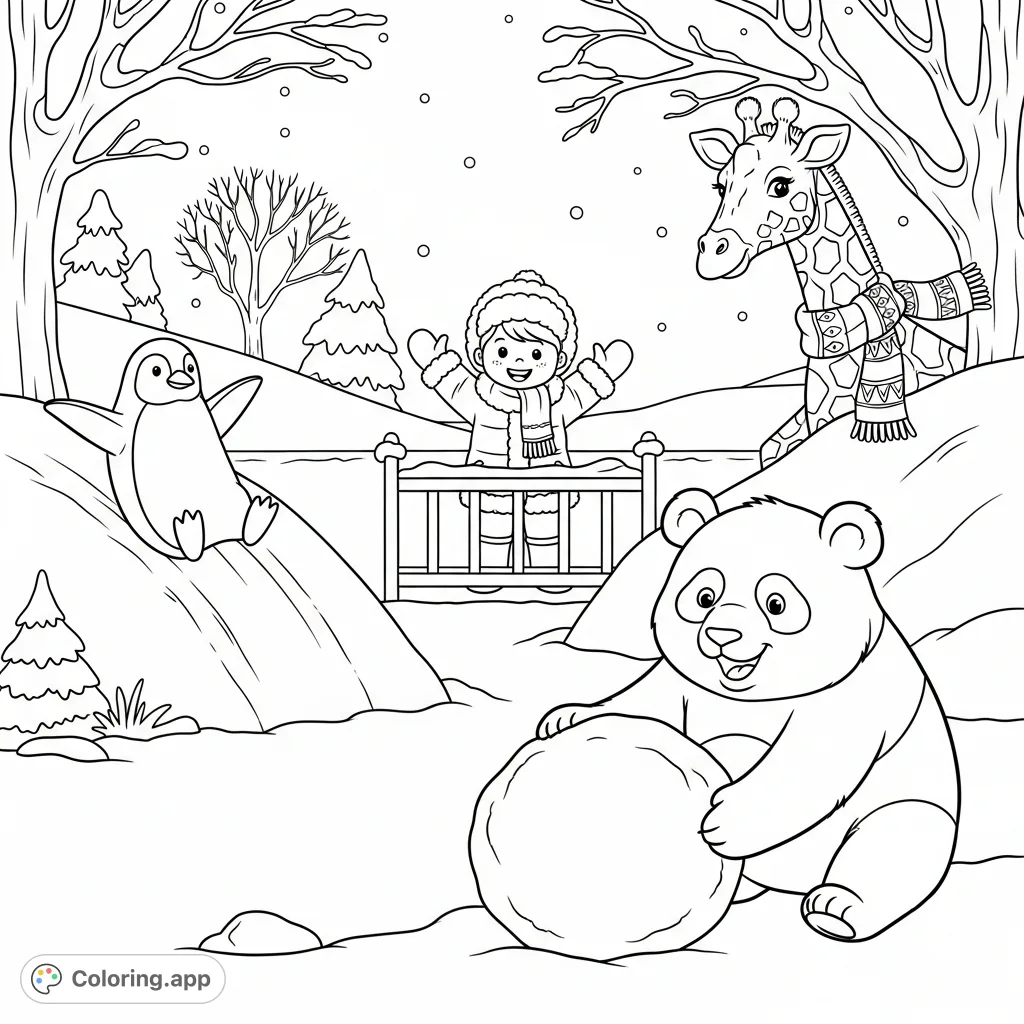 Winter Fun at the Zoo - Coloring.app