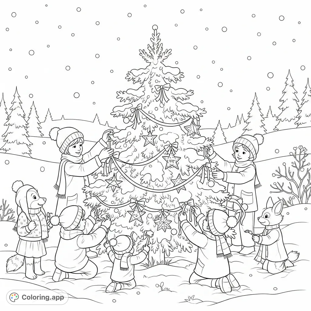 Winter Wish Tree Scene - Coloring.app
