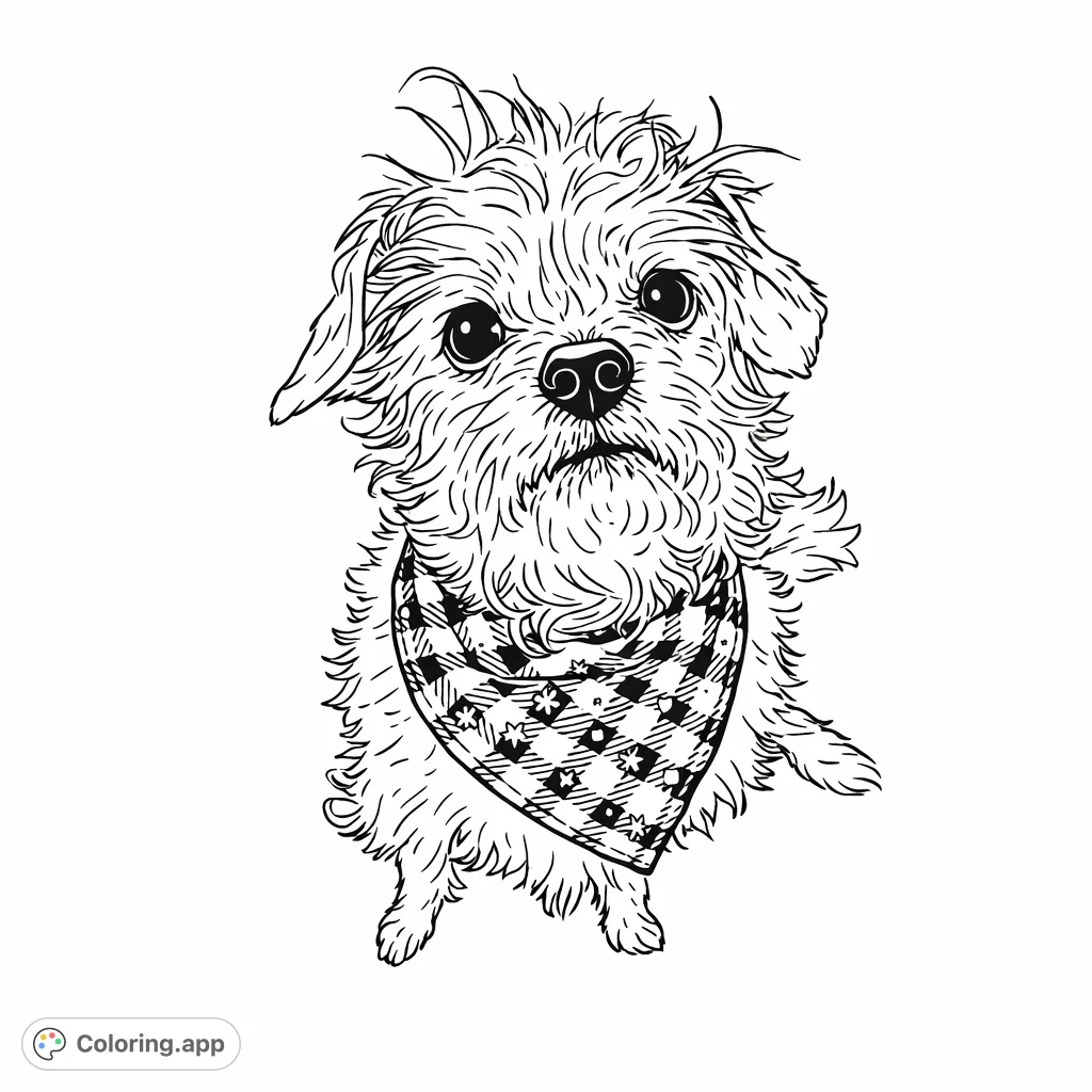 Scruffy Dog with Festive Bandana - Coloring.app