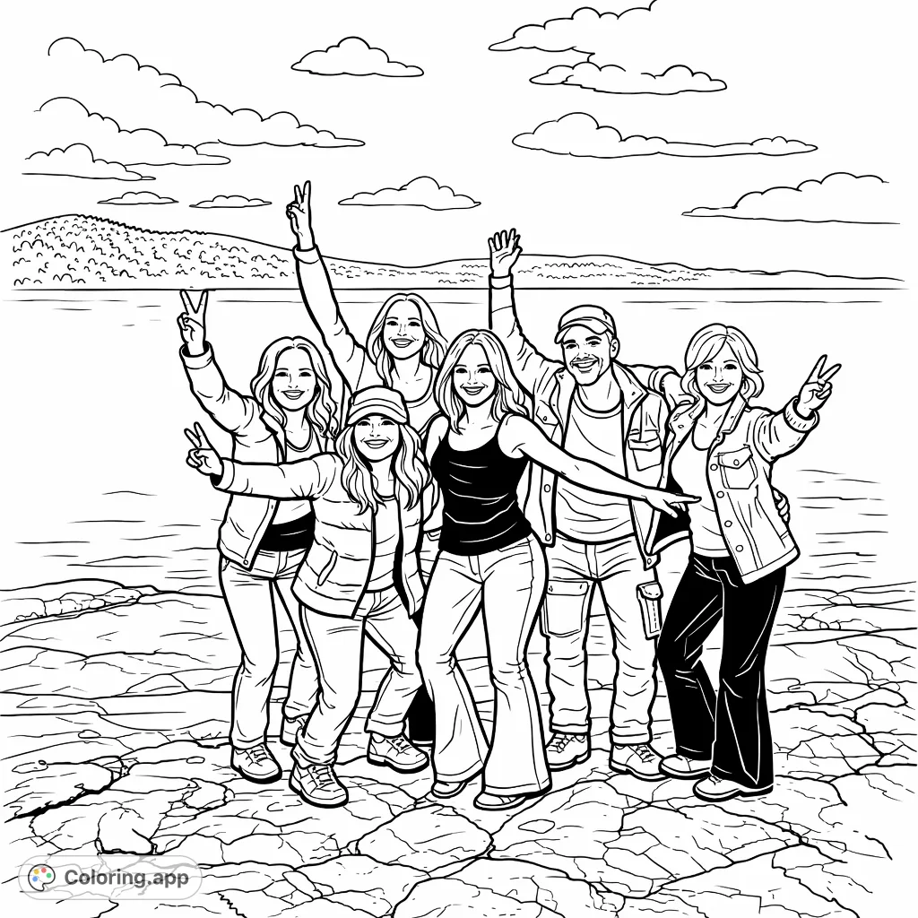 Friends on a Rocky Shore - Coloring.app