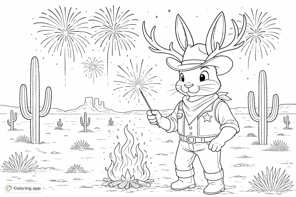 Desert Rabbit Sparkler Celebration - Coloring.app
