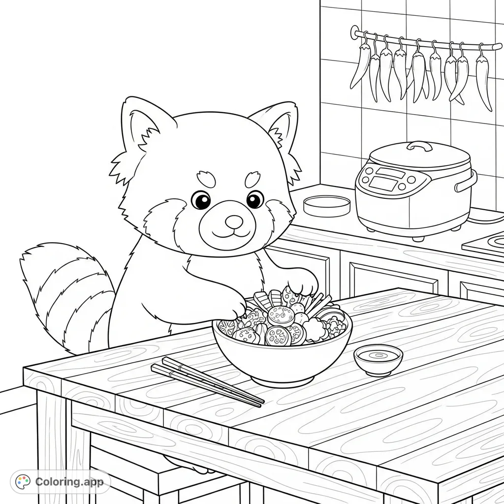 Cozy Red Panda Bibimbap - Coloring.app