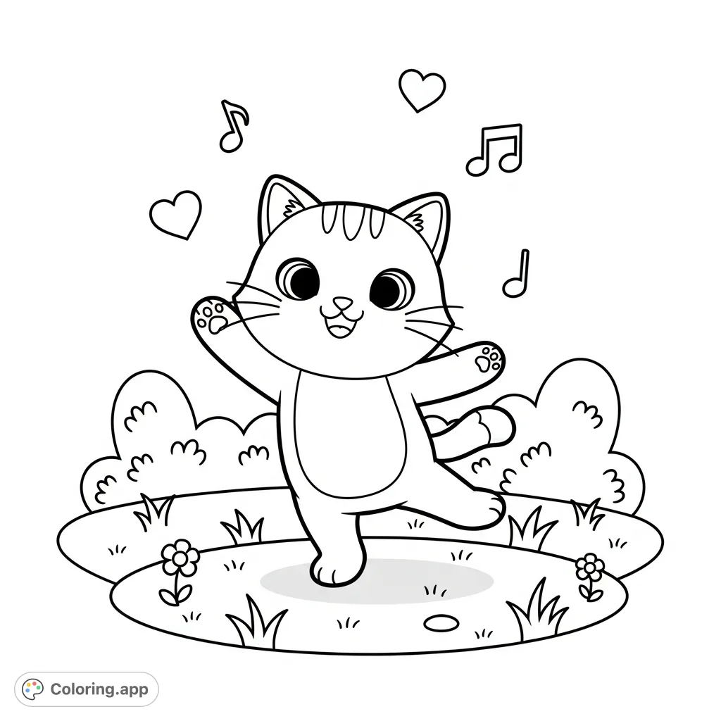 Dancing Kawaii Cat Celebration - Coloring.app