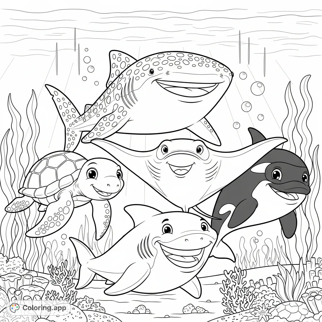 Friendly Underwater Sea Creatures - Coloring.app