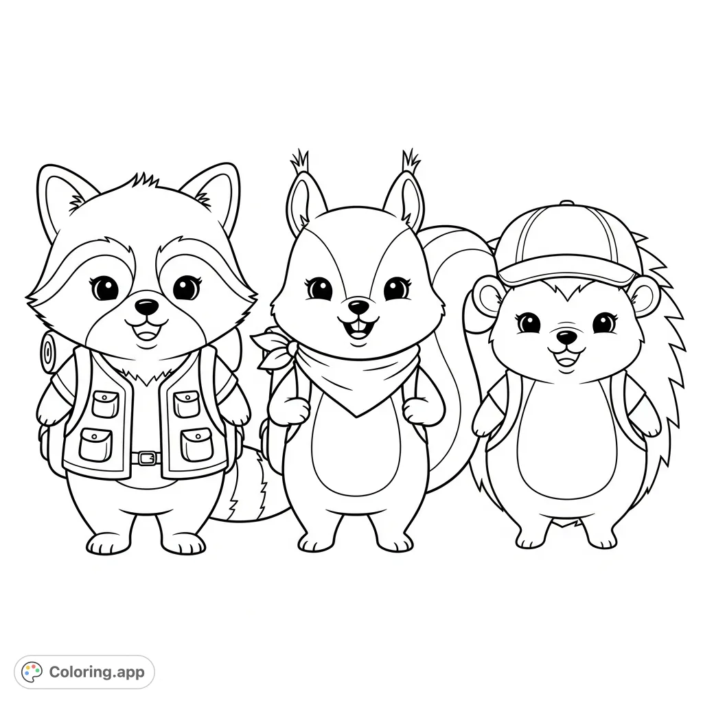 Kawaii Animal Hiking Buddies - Coloring.app
