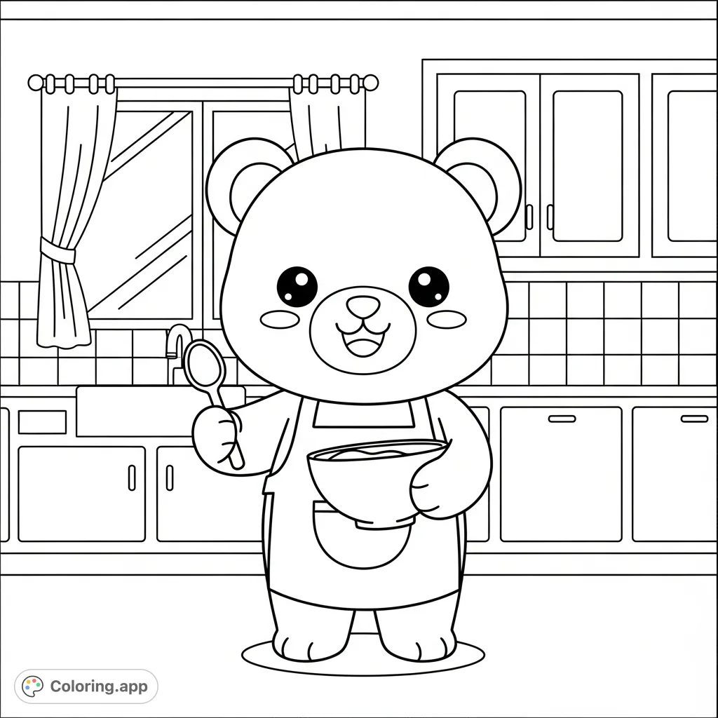 Kawaii Bear Kitchen Helper - Coloring.app