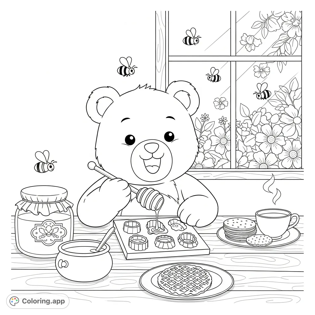 Kawaii Bear's Honey Treat Time - Coloring.app