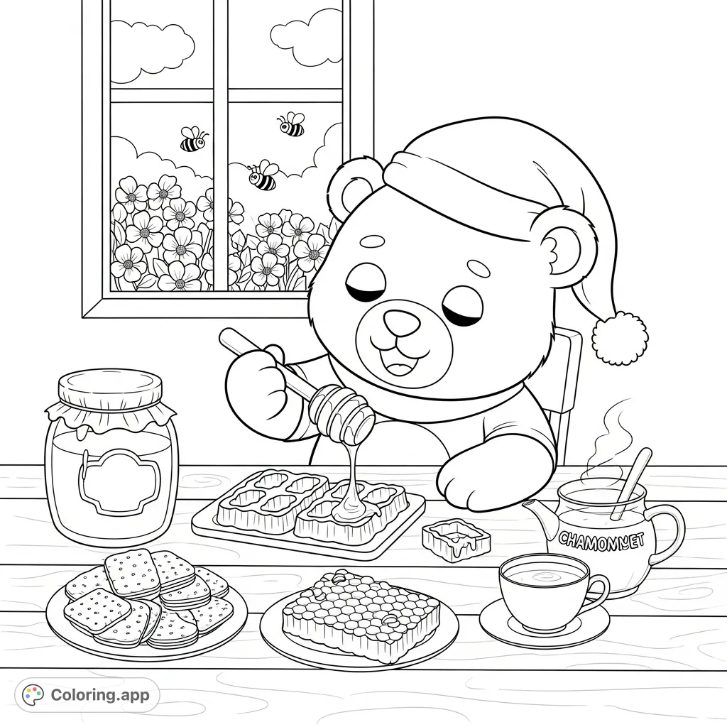 Kawaii Bear's Honey Treats - Coloring.app