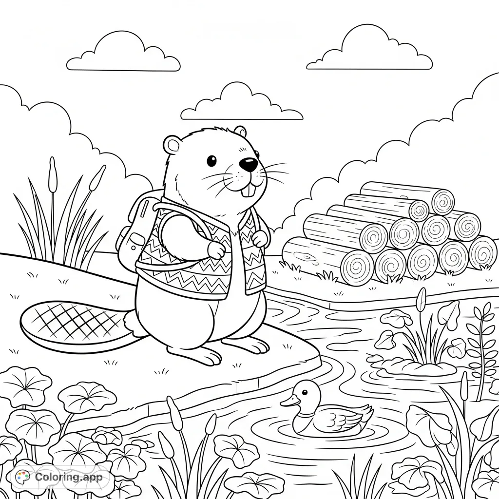 Kawaii Beaver Forest Creek - Coloring.app