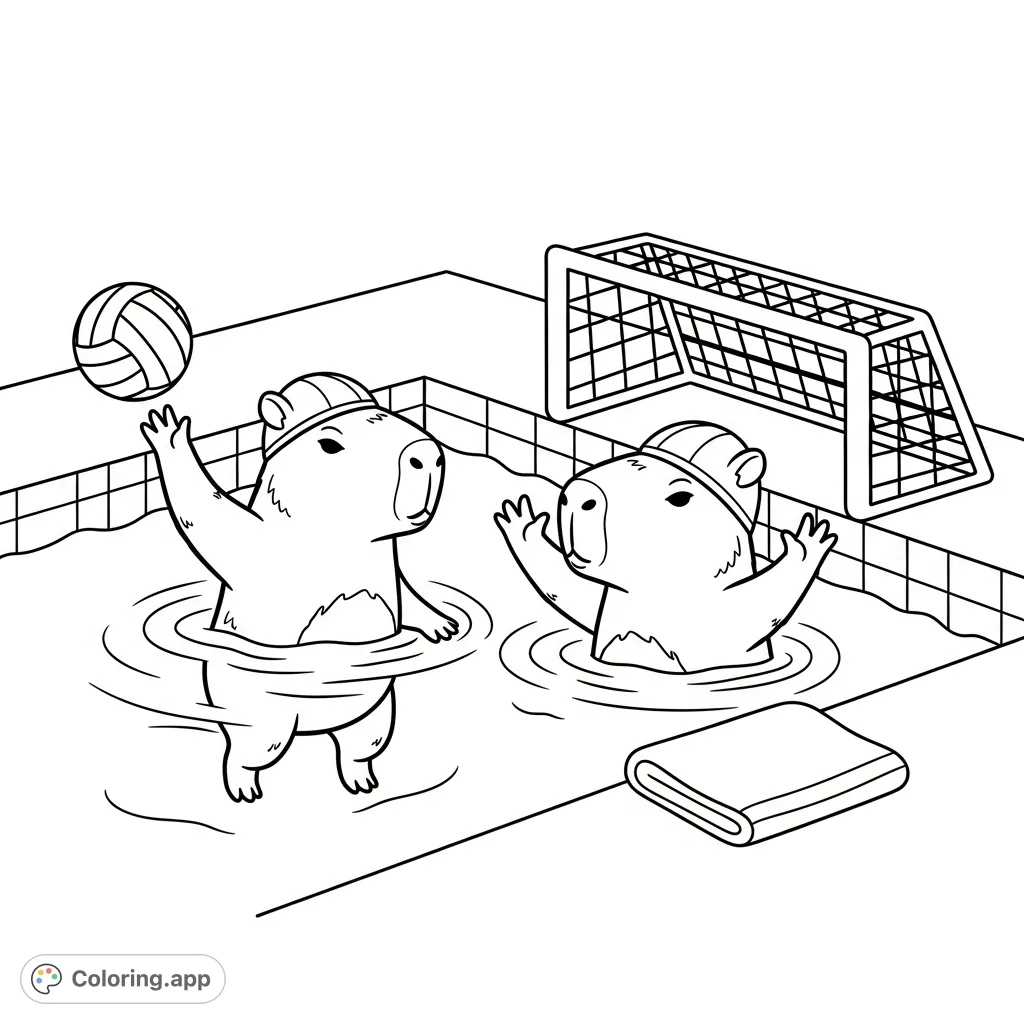 Kawaii Capybaras Water Polo Fun - Coloring.app
