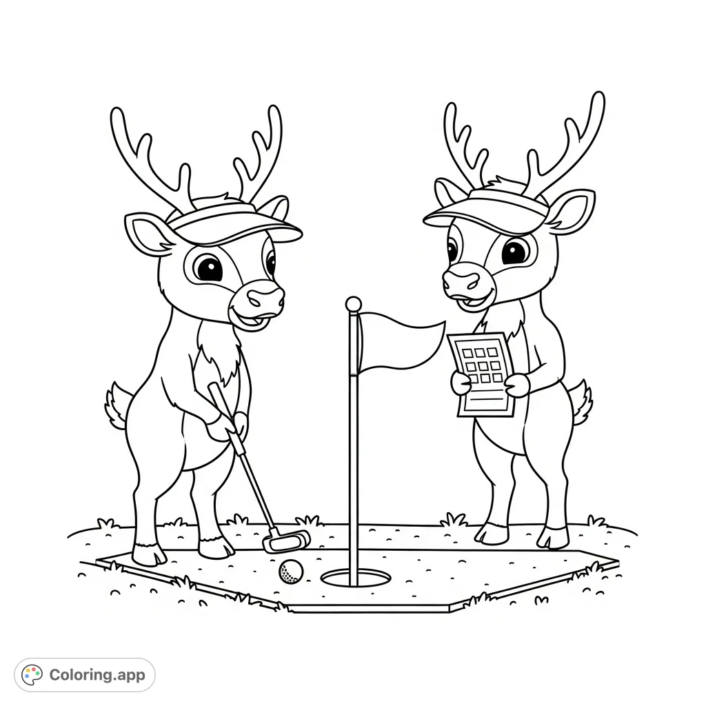 Kawaii Caribou Mini Golfers - Coloring.app