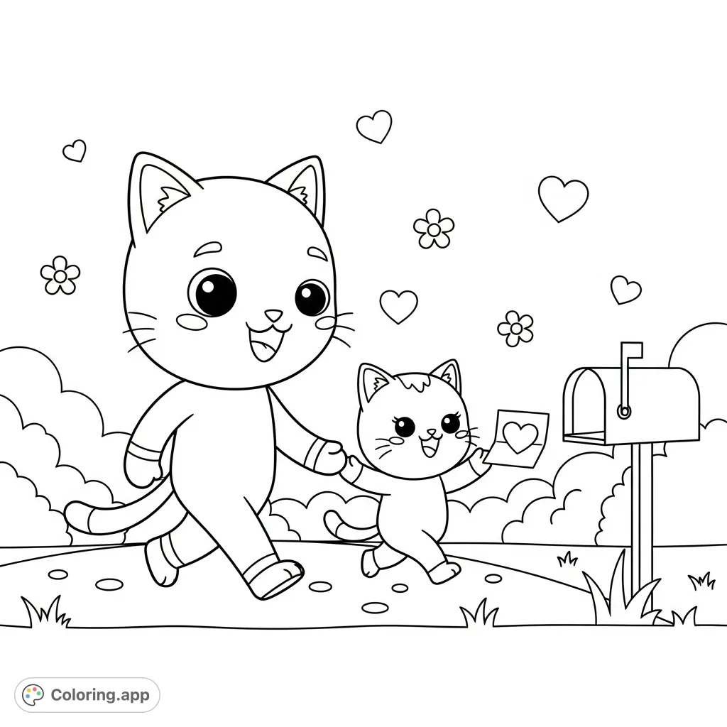 Kawaii Cat Dad Valentine - Coloring.app