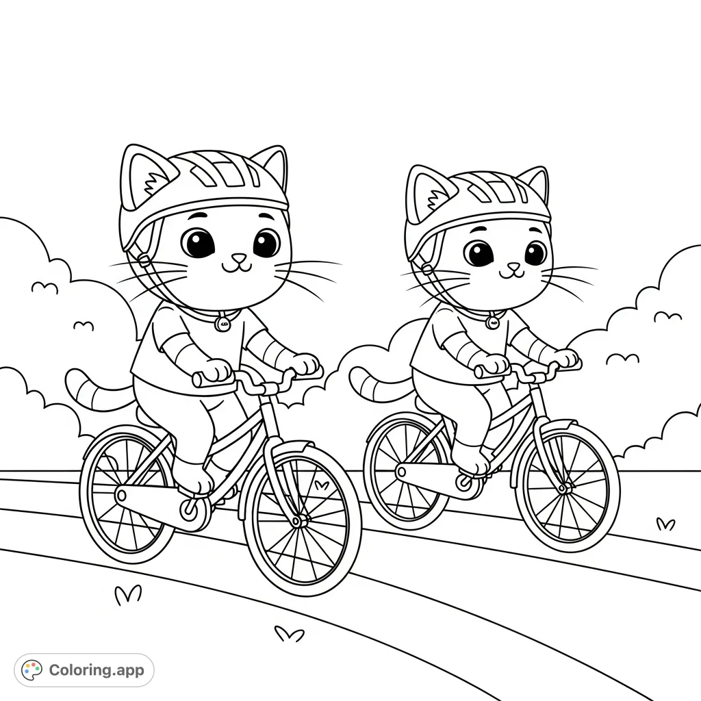Kawaii Cats Bicycle Ride - Coloring.app