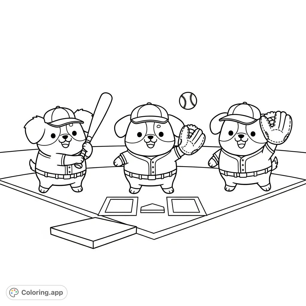 Kawaii Dogs Play Ball - Coloring.app