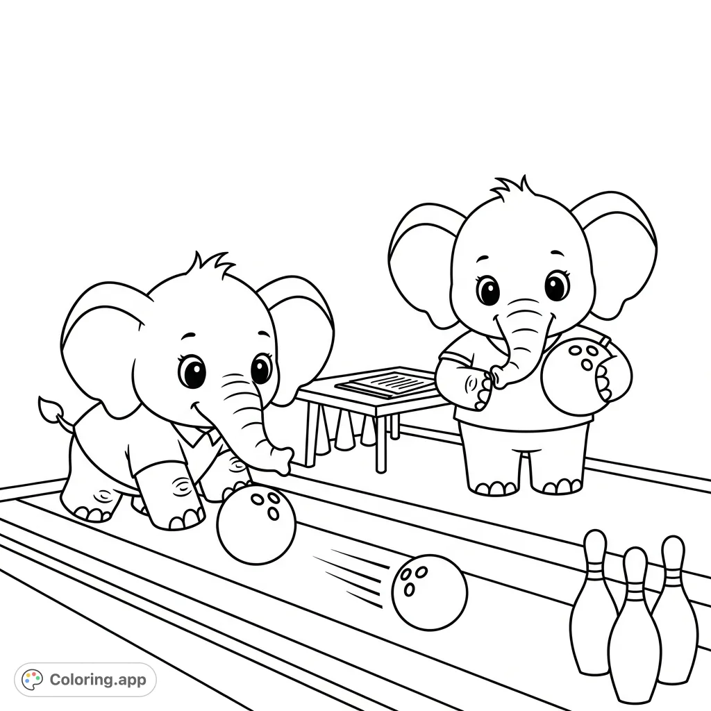Kawaii Elephants Bowling Fun - Coloring.app