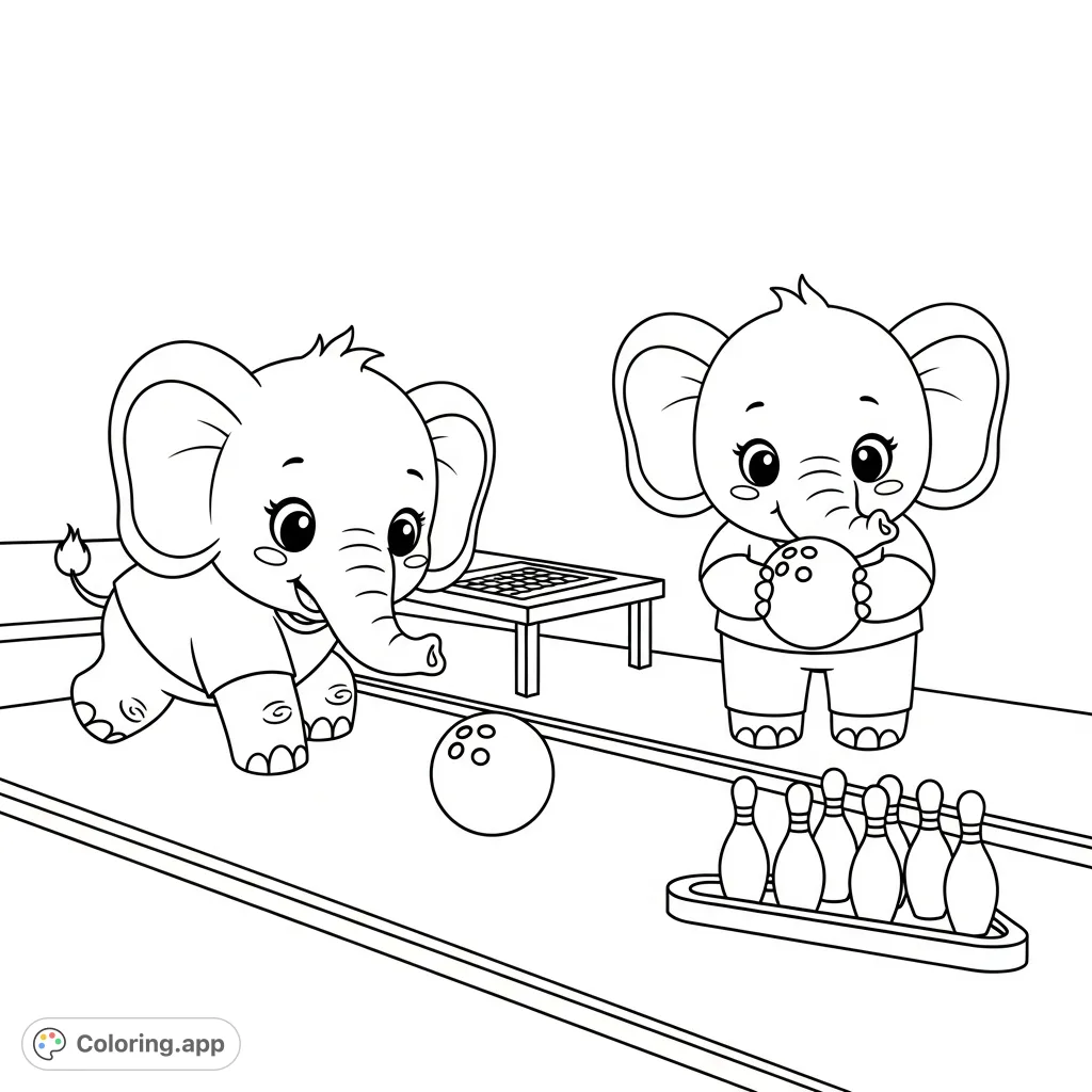 Kawaii Elephants Bowling Fun - Coloring.app