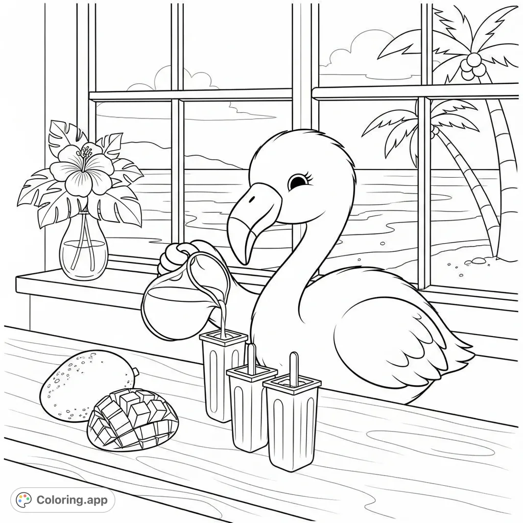 Kawaii Flamingo Smoothie Stand - Coloring.app