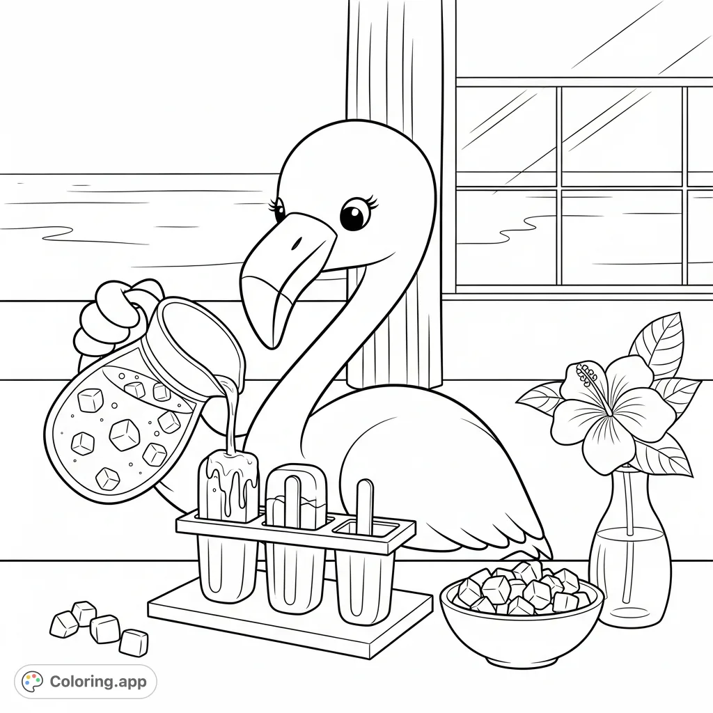 Kawaii Flamingo Tropical Smoothie - Coloring.app