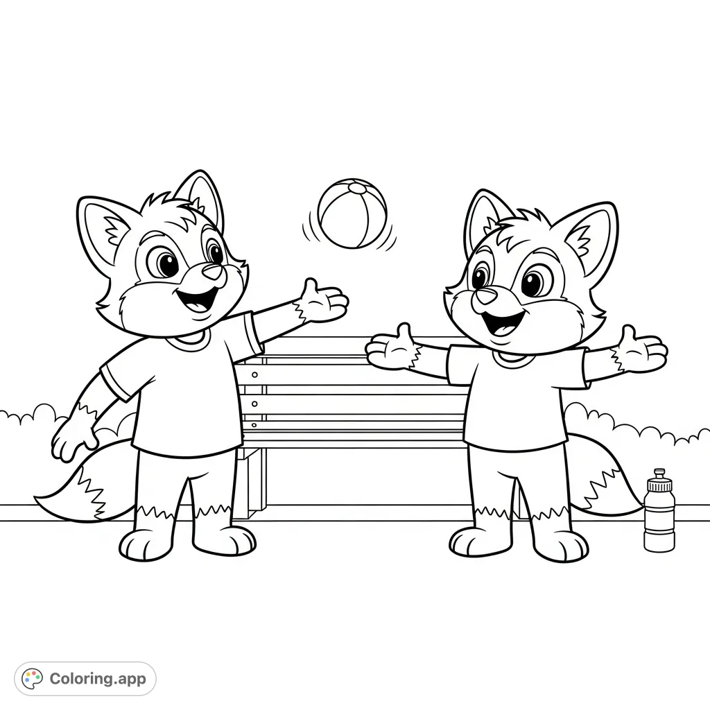 Kawaii Foxes Playing Ball - Coloring.app