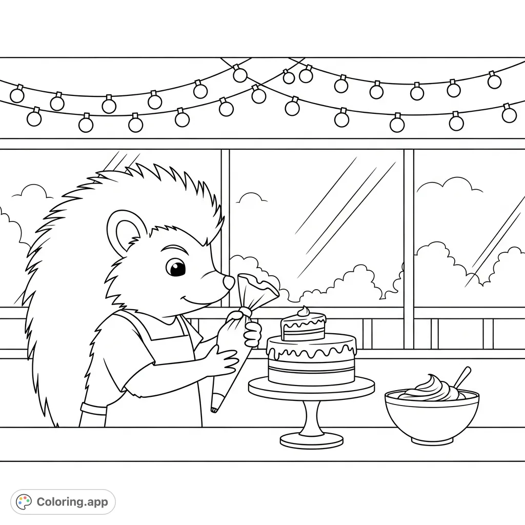 Kawaii Hedgehog Baker - Coloring.app