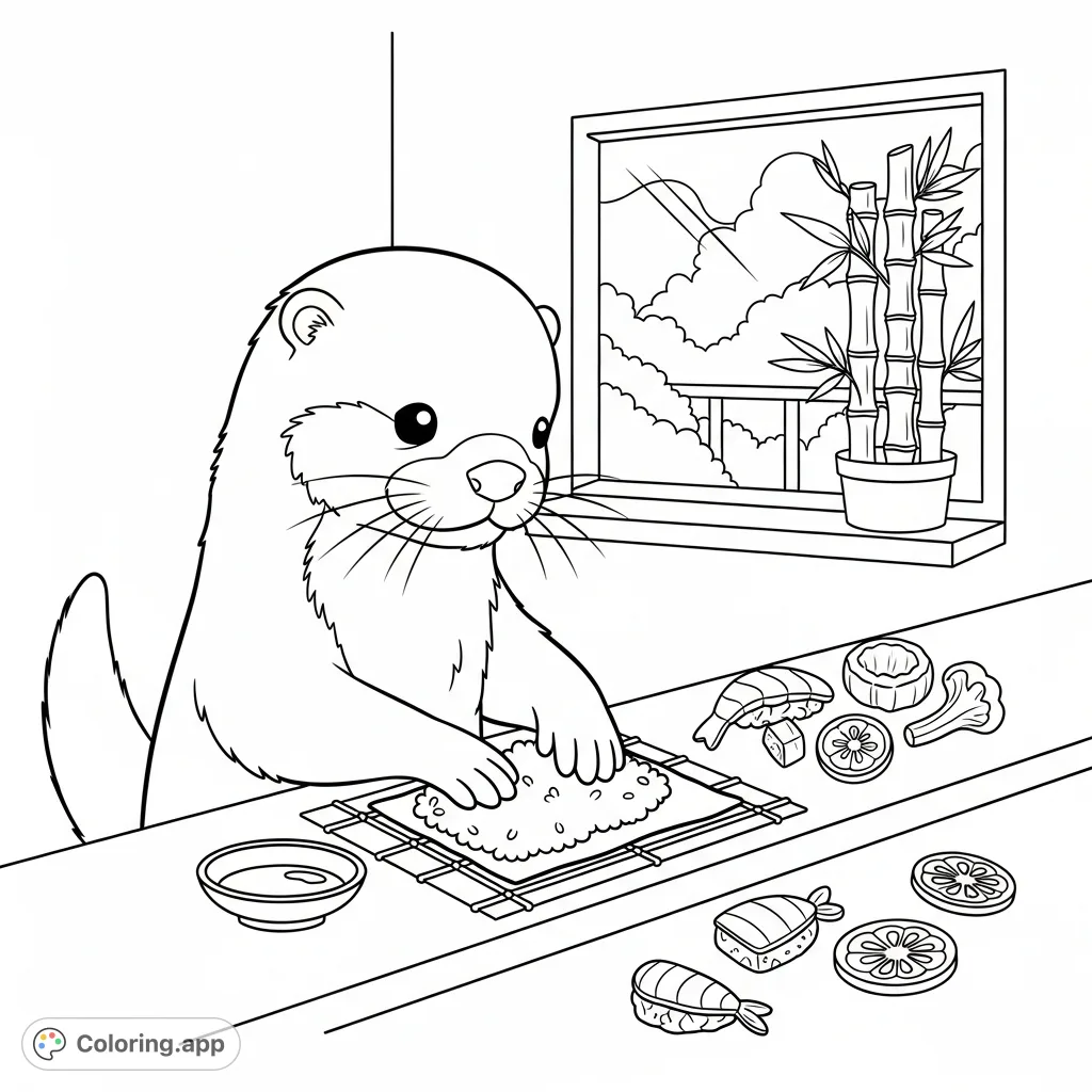 Kawaii Otter Sushi Master - Coloring.app