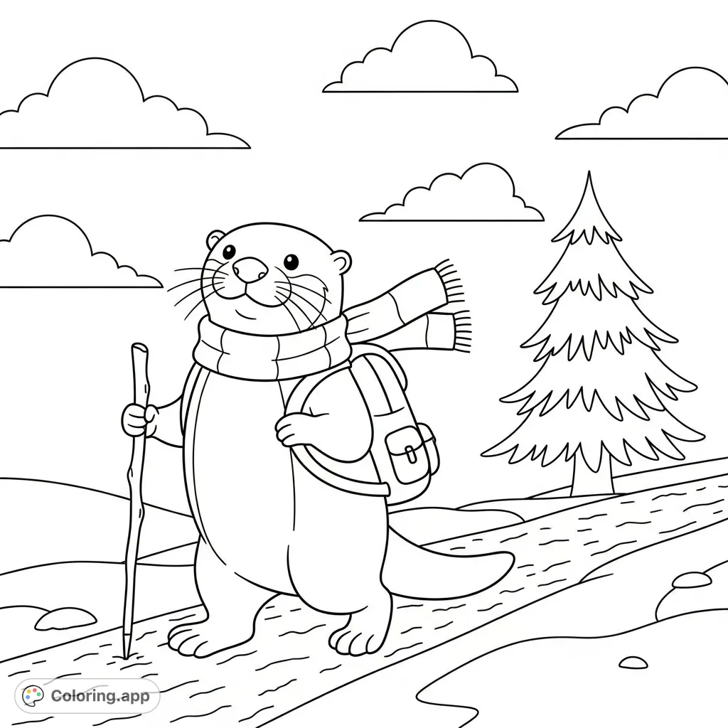 Kawaii Otter Winter Hike - Coloring.app
