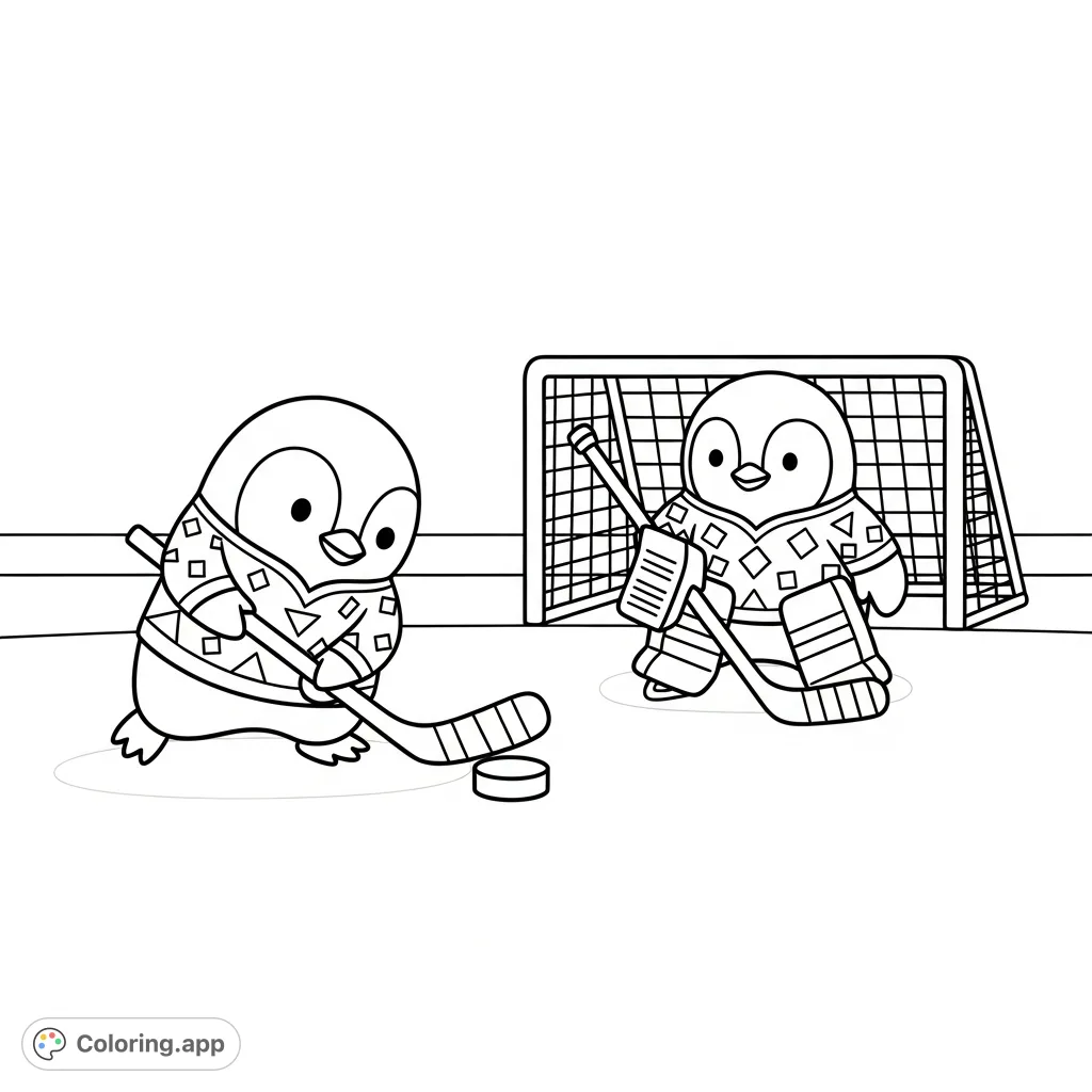 Kawaii Penguin Hockey Game - Coloring.app
