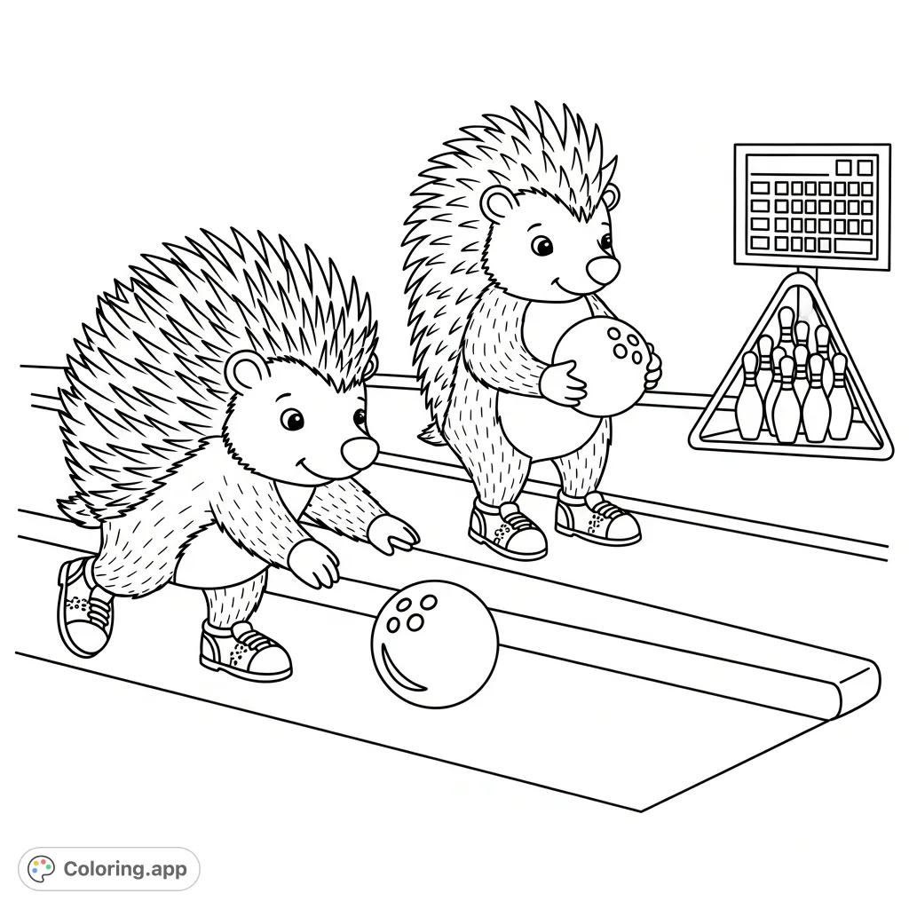 Kawaii Porcupines Bowling Fun - Coloring.app