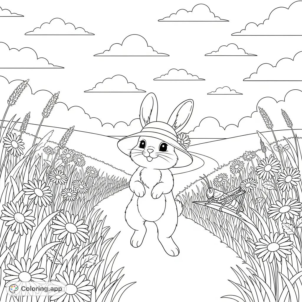 Kawaii Rabbit Meadow Walk - Coloring.app