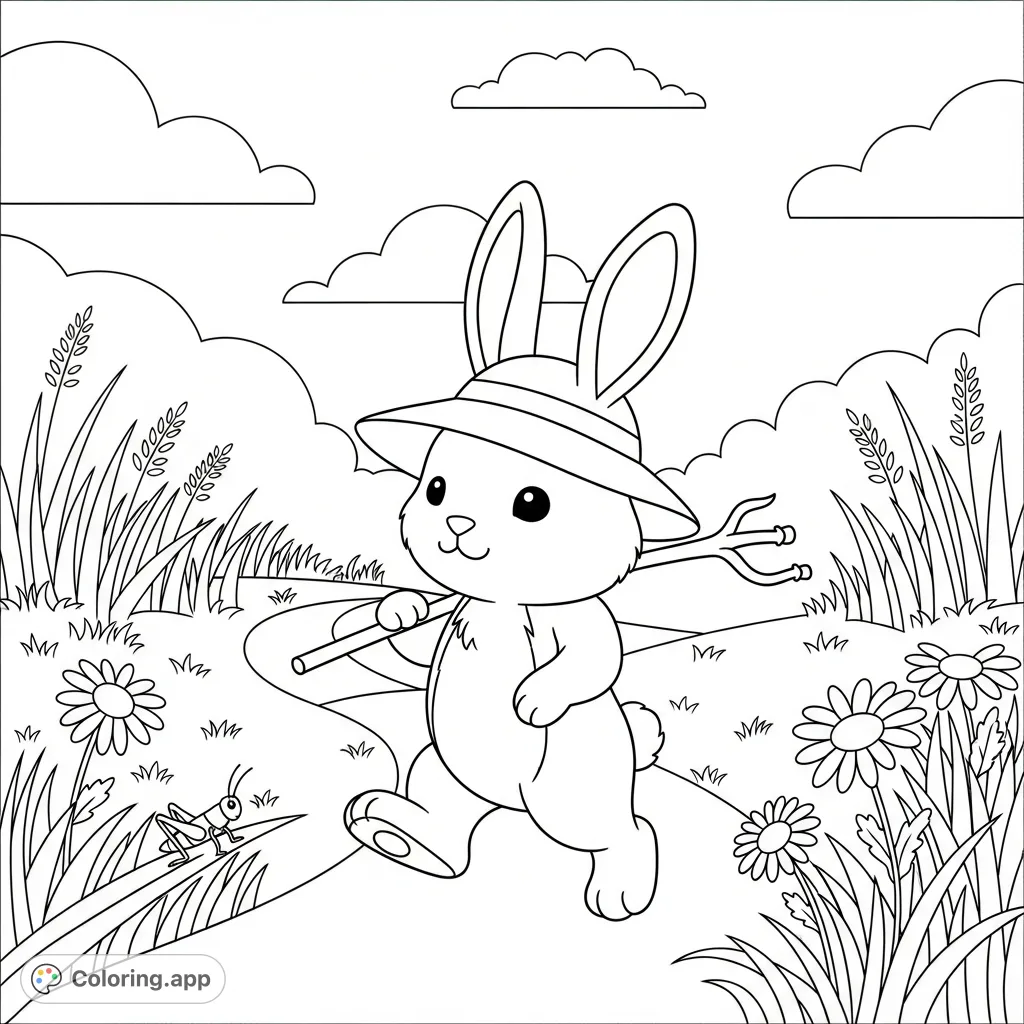 Kawaii Rabbit Meadow Walk - Coloring.app