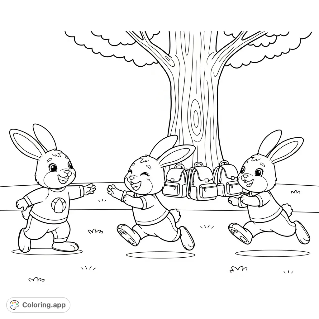 Kawaii Rabbits Playground Tag - Coloring.app