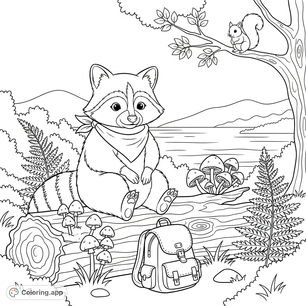 Kawaii Raccoon Forest Rest - Coloring.app