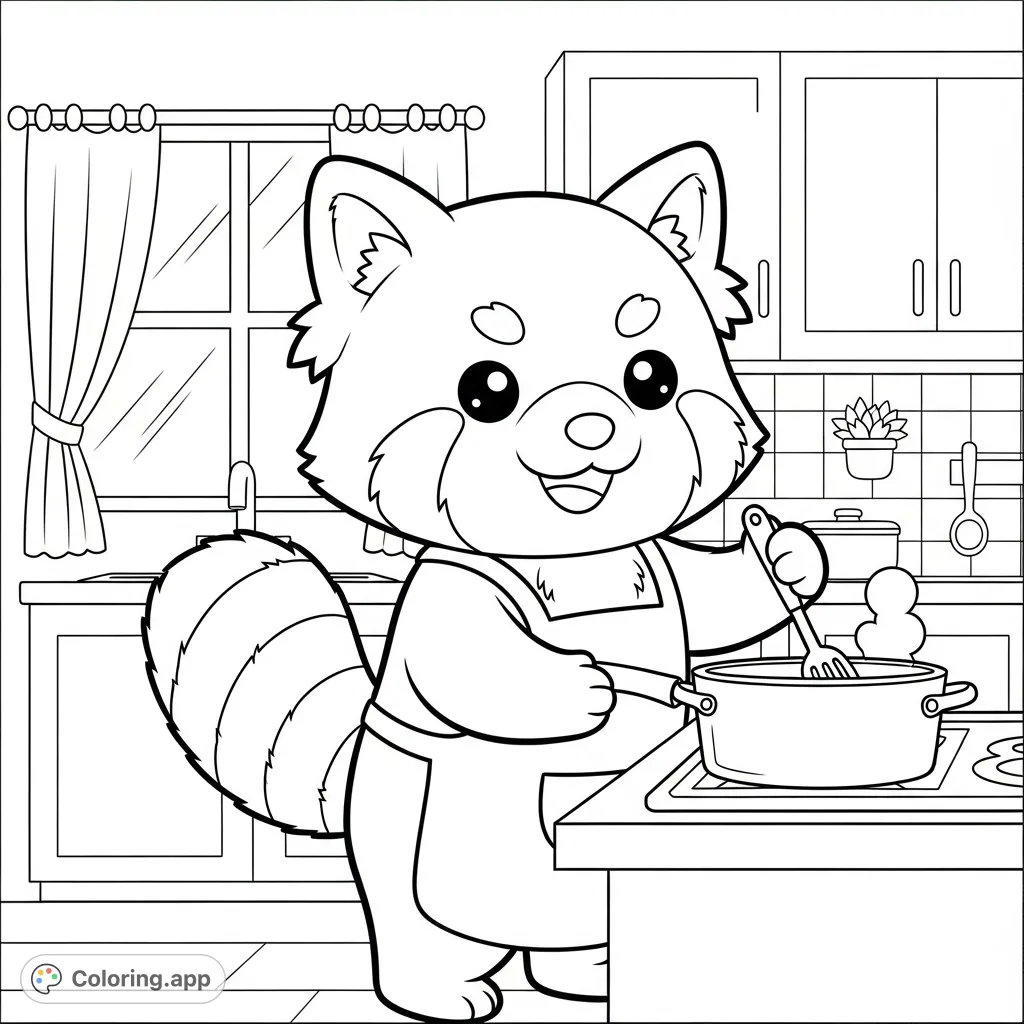 Kawaii Red Panda Chef - Coloring.app