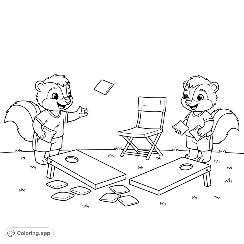 Kawaii Skunks Cornhole Fun - Coloring.app