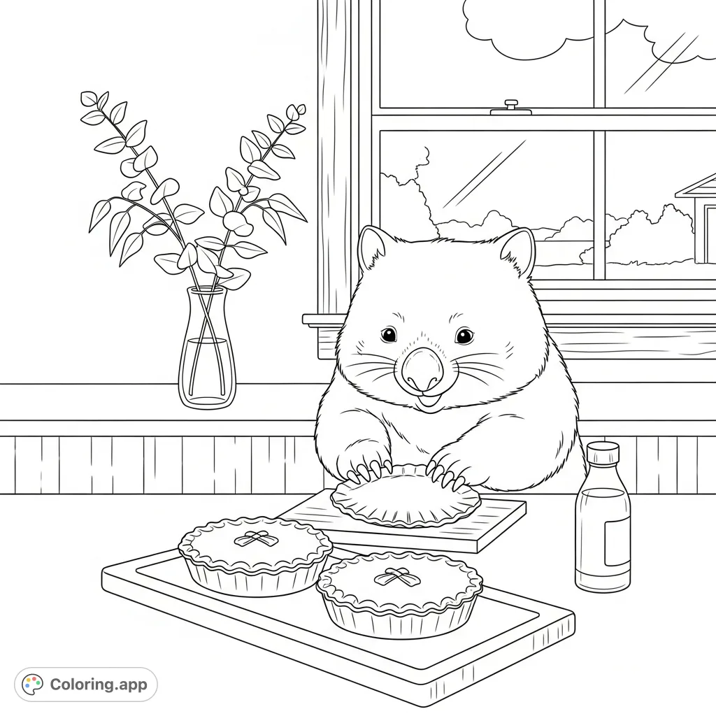 Kawaii Wombat Baking Delights - Coloring.app