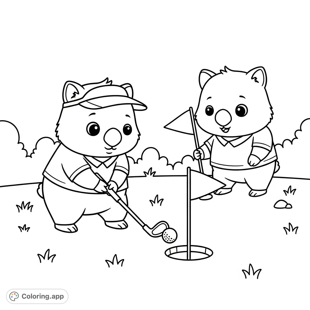 Kawaii Wombat Golf Adventure - Coloring.app