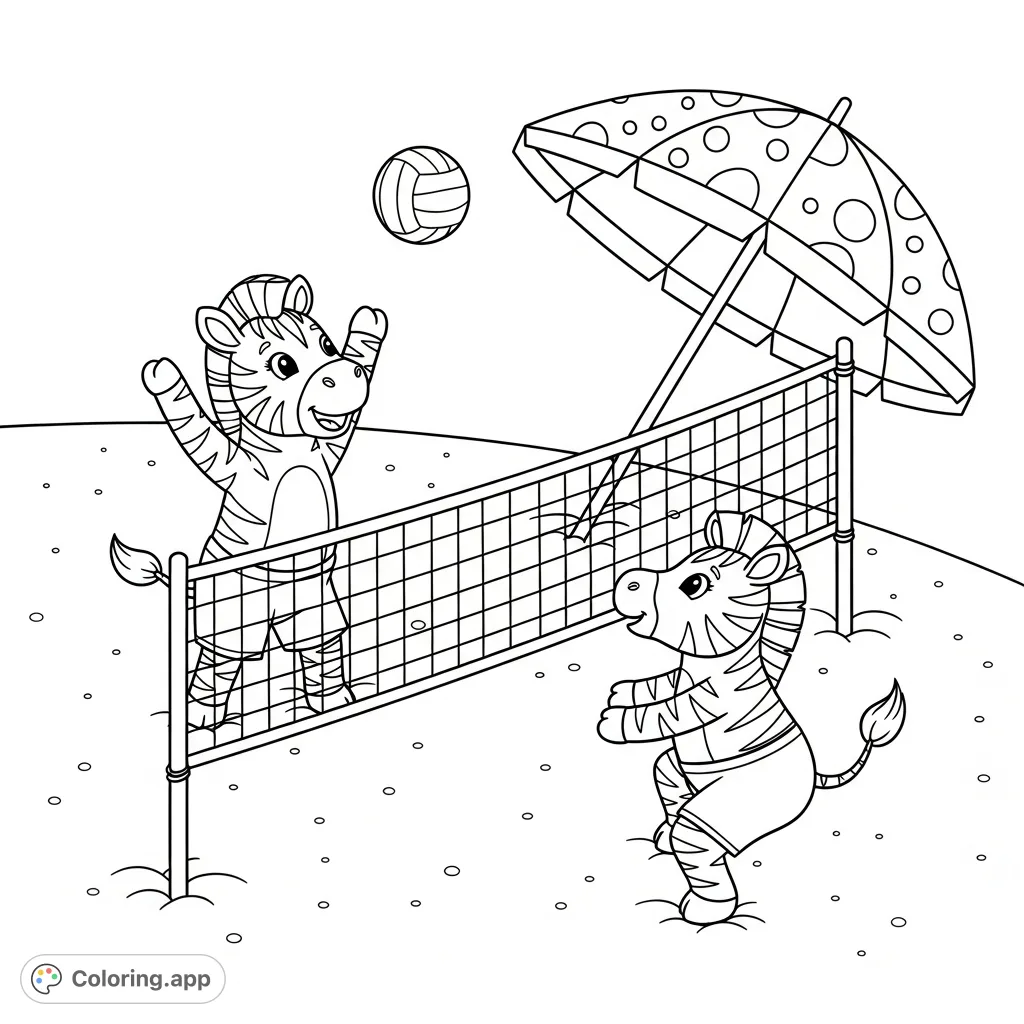 Kawaii Zebras Beach Volleyball - Coloring.app
