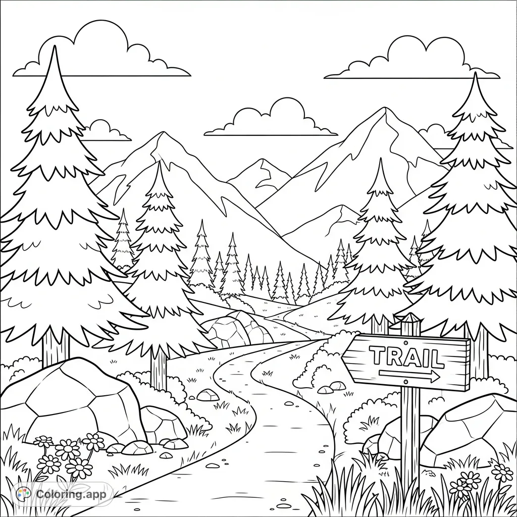Mountain Hiking Trail - Coloring.app