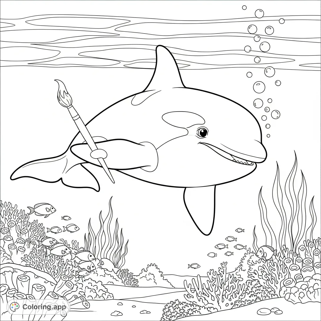 Orca Artist Underwater Scene - Coloring.app