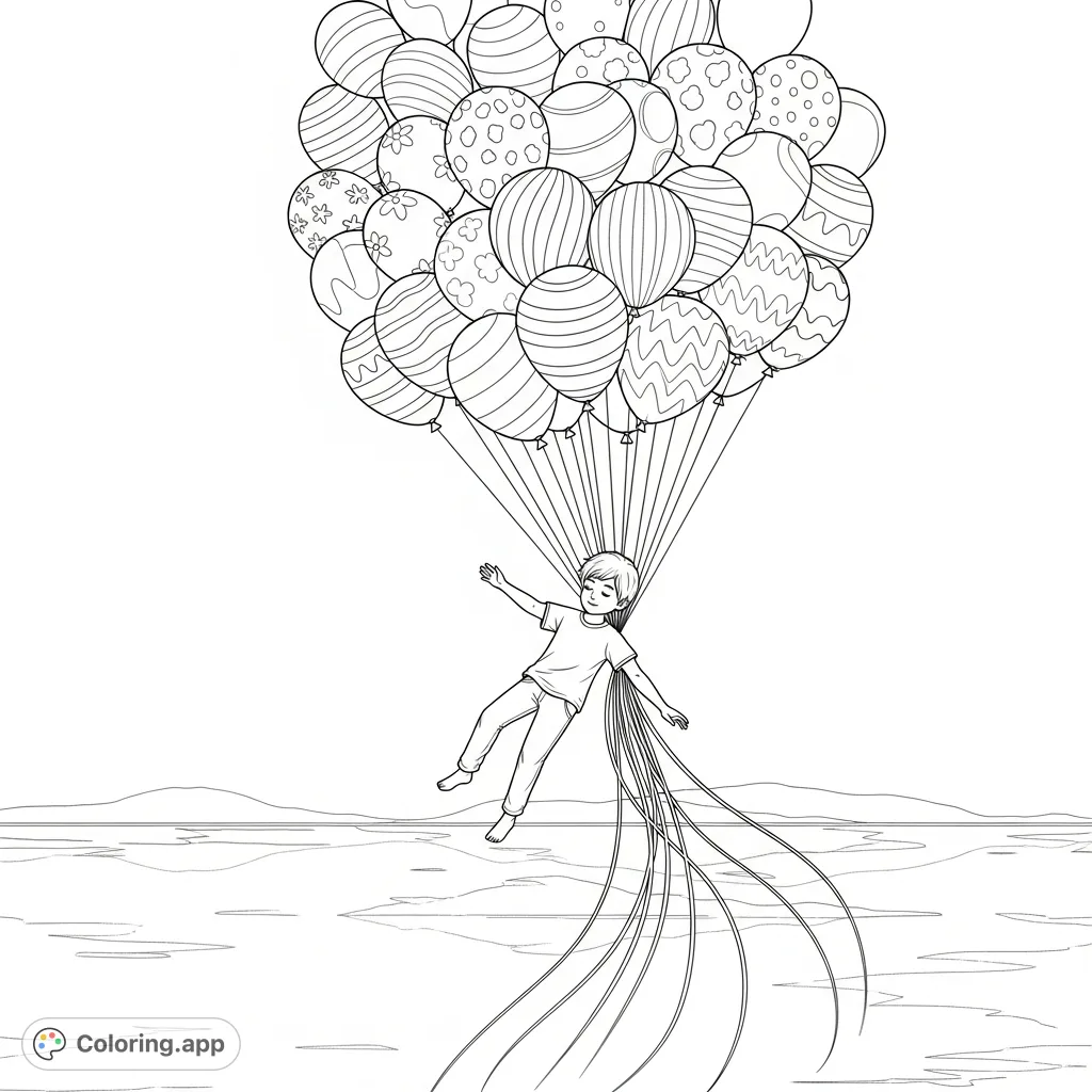 Boy's Balloon Journey - Coloring.app