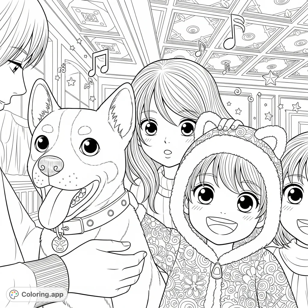 Happy Dog and Children - Coloring.app