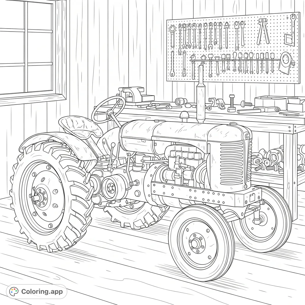 Vintage Model Tractor Workshop - Coloring.app