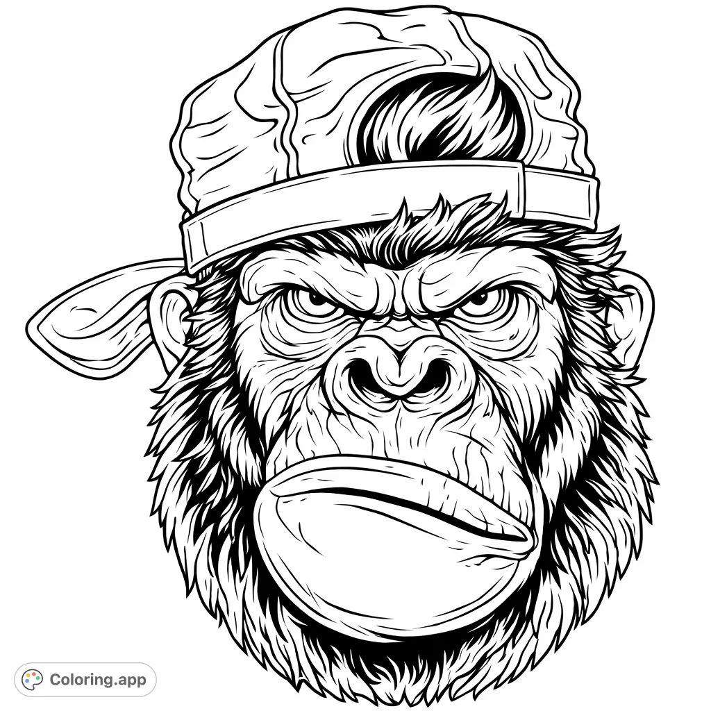 Edgy Gorilla with Cap - Coloring.app